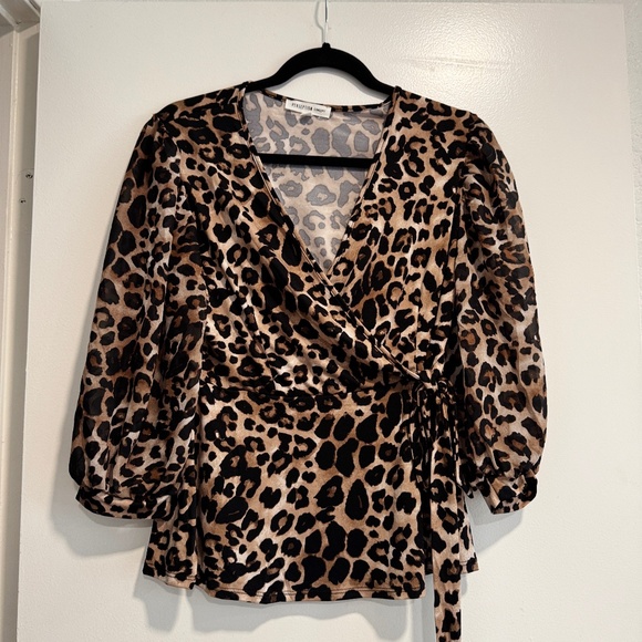 Perseption | Tops | Leopard Print Wrap Blouse With Sheer Sleeves | Poshmark